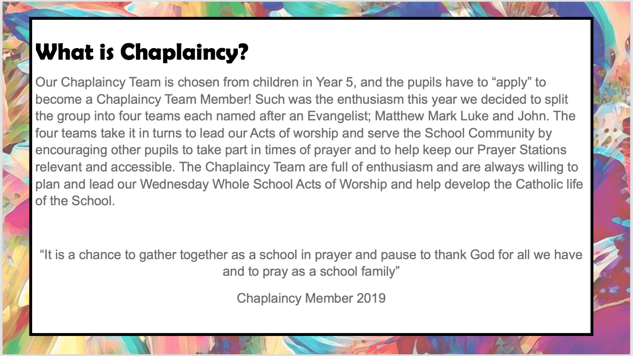 Chaplaincy - What is a Chaplain? - St Patrick's Catholic Voluntary Academy